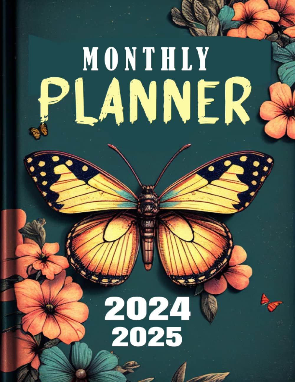 2024-2025 Monthly Planner: Achieve Your Goals with Our Clear and Easy-to-Read Large Vintage Butterfly & Floral Two 2 Year Agenda Organizer
