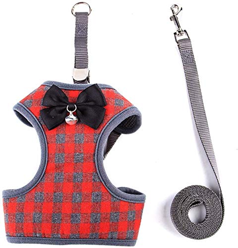 Pet Harness and Leash Set for Walking Small Cat and Dog Harness, Escape Proof Soft Vest Harnesses with Bell Bow, Easy Control Breathable Pet Safety Jacket & 1 Metal Leash Ring