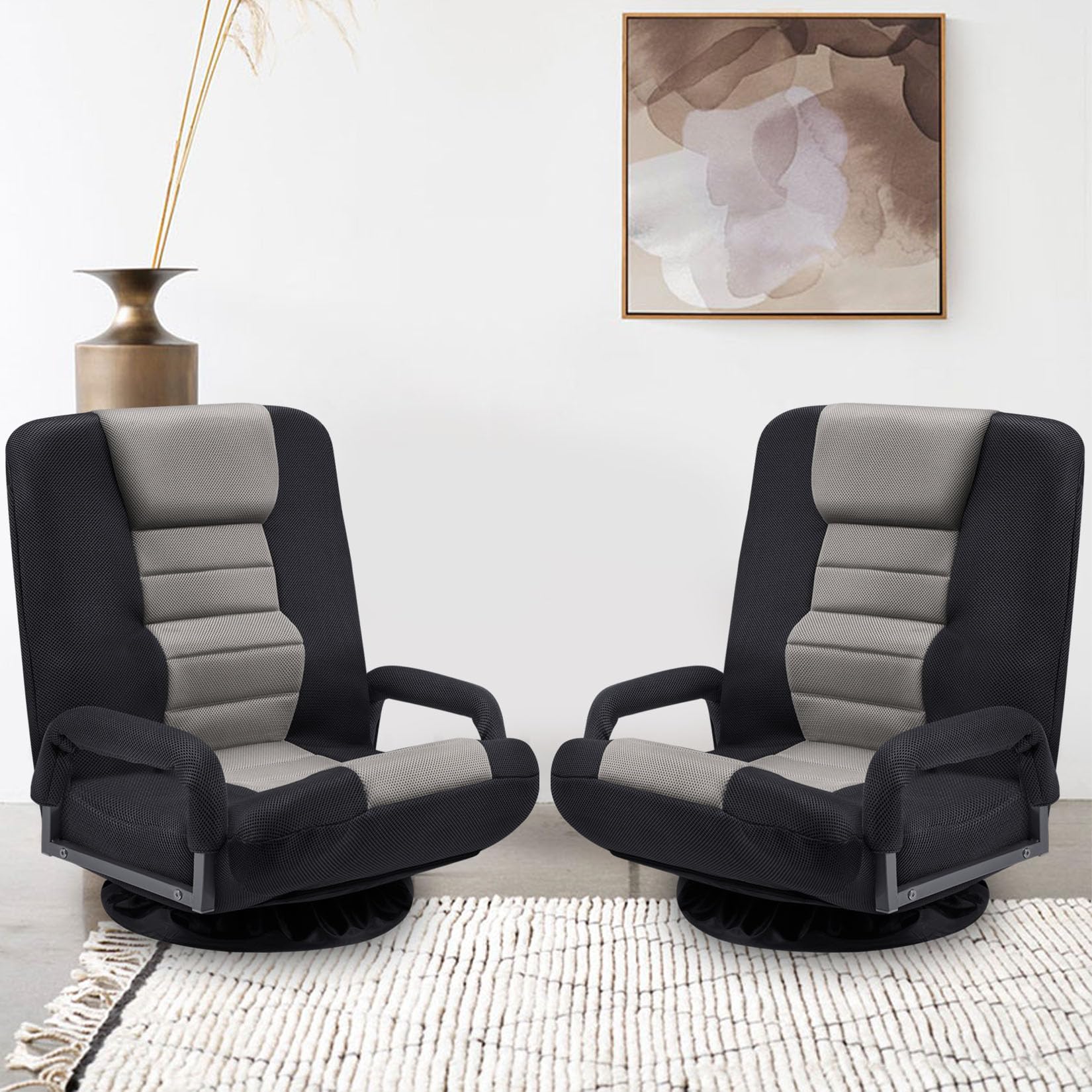 ACIPENSER Swivel Gaming Chair Multipurpose Floor Gaming Chair for Playing Video Games, TV, Reading w/Armrest Lumbar Support & 6 Adjustable Postion Backrest for Adults & Kids,Grey