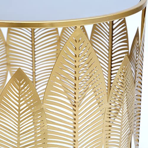 Adeco Set of 2 Side, Decorative Round Metal Accent End Nightstands, Coffee Plant Stand for Living Room Bedroom Nesting Tables, Gold Leaf