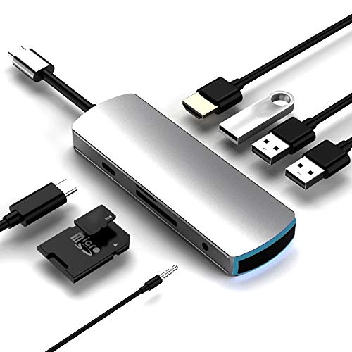 Leya-US Spare Part Mate8 8 in 1 Multi-Function Type-C/USB-C HUB Expansion Dock (Color : Grey)