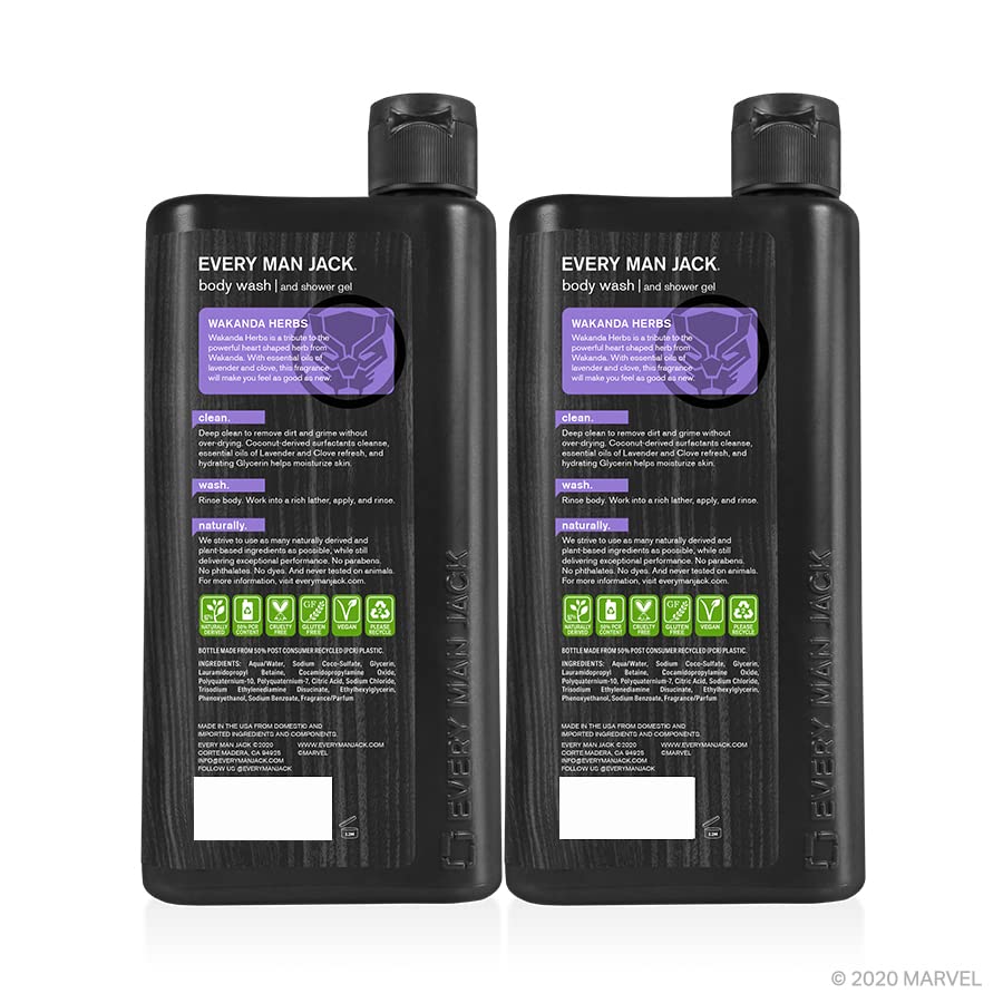 Every Man Jack Body Wash - Marvel Black Panther | 16.9-fl oz Twin Pack - 2 Bottles Included | Naturally Derived, Parabens-free, Pthalate-free, Dye-free, and Certified Cruelty Free