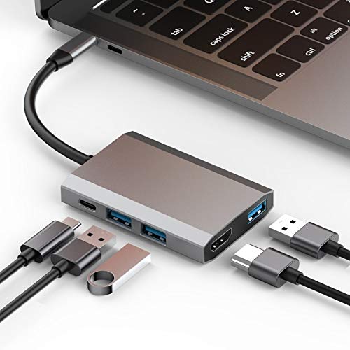 Leya-US Spare Part TW5A 5 in 1 USB-C/Type-C to 3 USB 3.0 + USB-C/Type-C + HDMI Interfaces HUB Adapter (Grey) (Color : Grey)