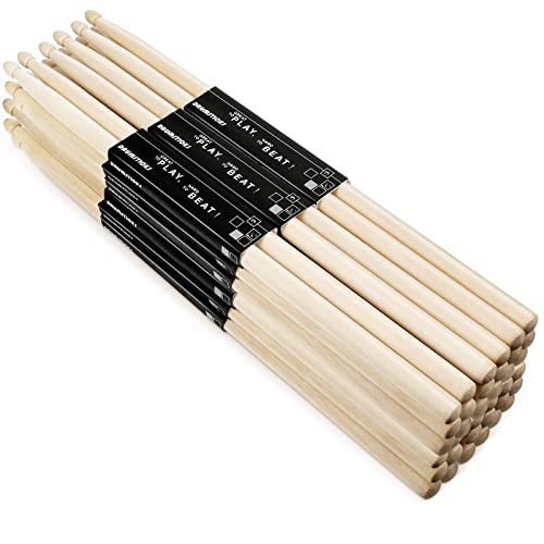 20 Pairs Drum Sticks Maple Drumsticks Oval Tip Drum Sticks Set Drum Accessories Wood Drumsticks for Adults Kids Drumming (5A)