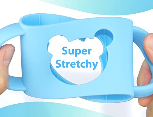 Baby Bottle Handles, Durable Food Grade Silicone Transitional Sippy Cup Handle Grip for Wide-Neck Baby Bottles, Cute Bear Design, Pack of 2, Blue & Turquoise