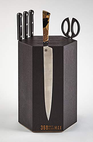 360 Knife Block MAX (Black) - magnetic, rotating, knife block - NOW holds 20+ knives w/top slots and 12" blade capacity