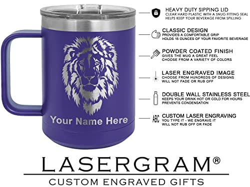LaserGram 15oz Vacuum Insulated Coffee Mug, Giraffe, Personalized Engraving Included (Dark Purple)