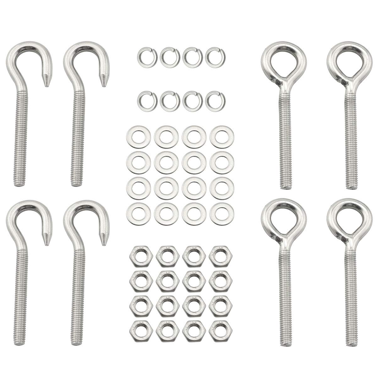 PSCCO 8pcs Stainless Steel Welded Closed Screw Ring Eye Bolts Hook Rod Eye Screw Bolts and Bolts Hook with Nuts and Washers