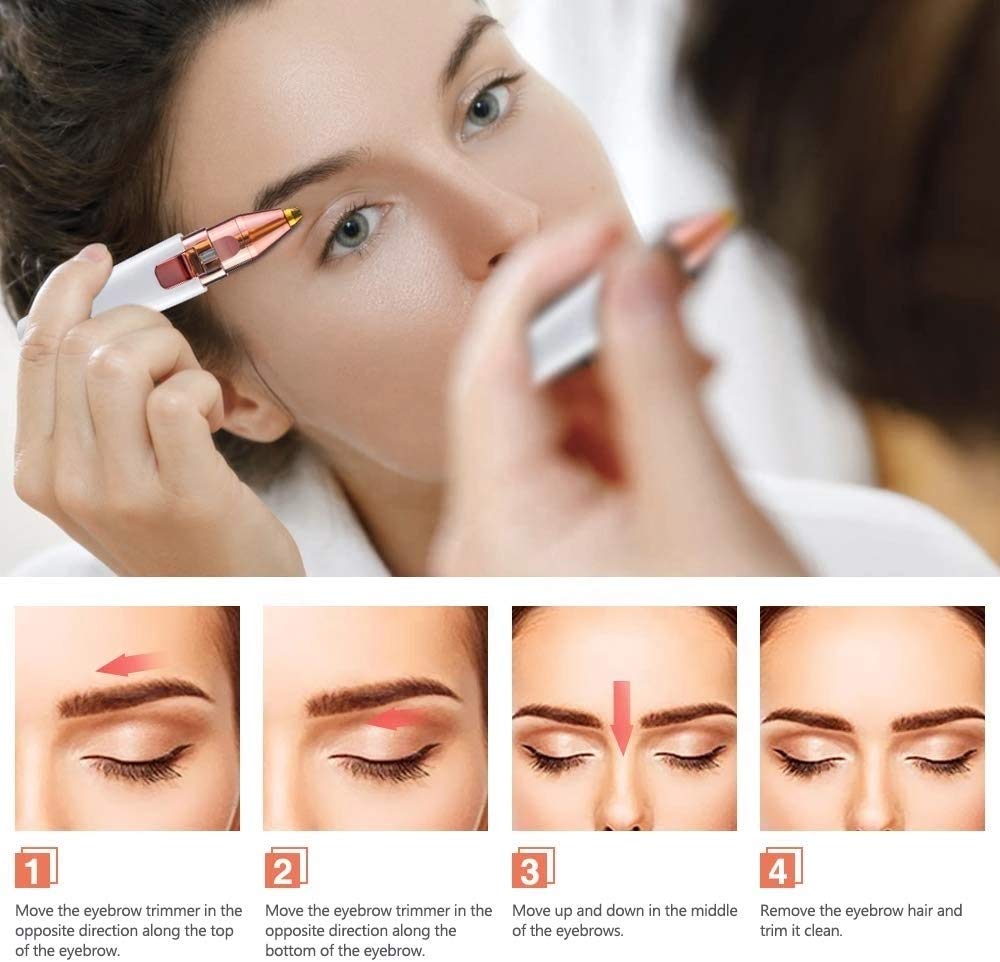 Juszczak Women's Rechargeable Eyebrow Trimmer, 2-in-1 Painless Hair Remover and Razor, with LED Light, Portable and Convenient