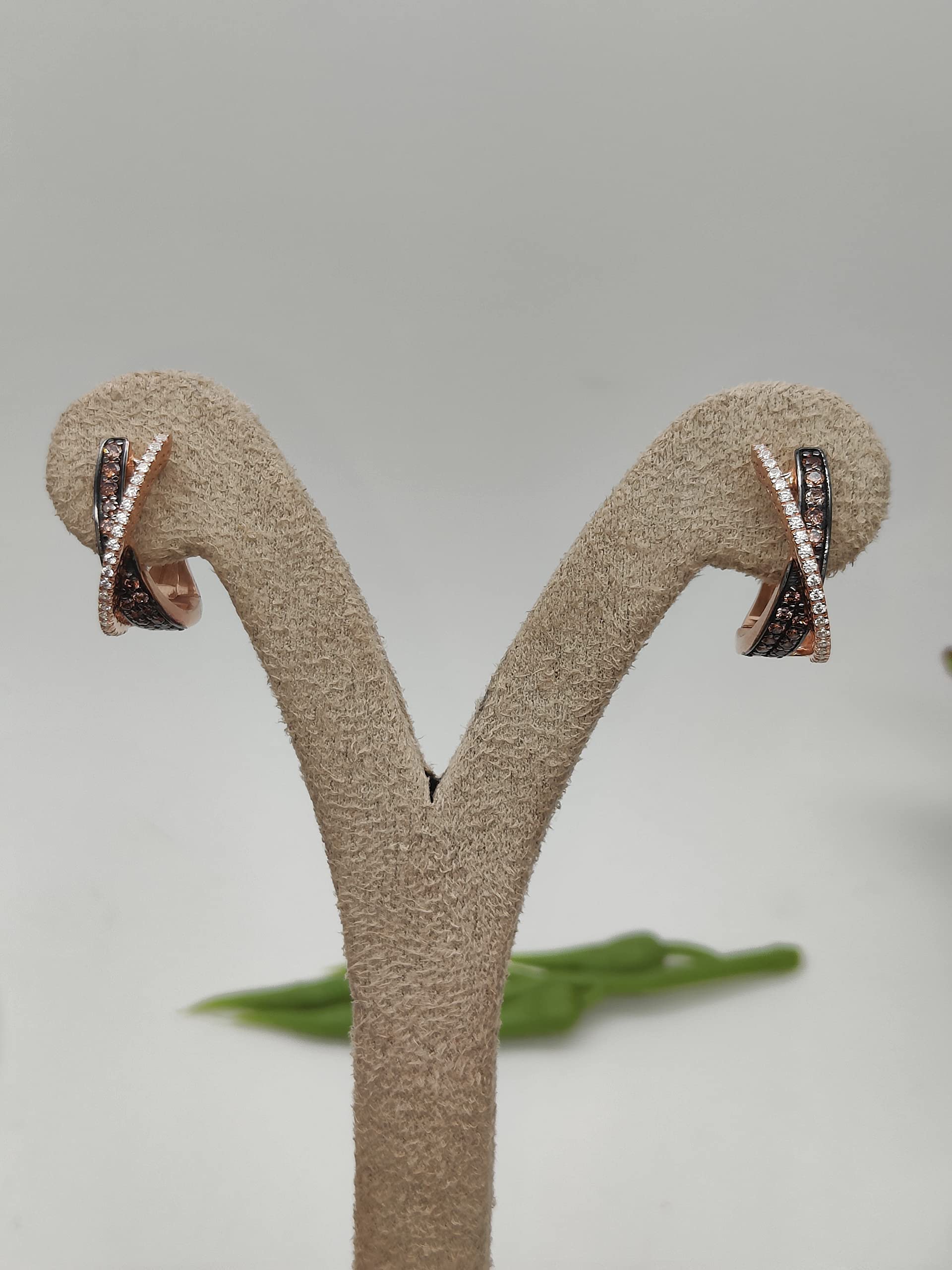 2.00 Ct Chocolate and White Diamond Crisscross Hoop Earrings 14k Rose Gold Over For Mother's Day
