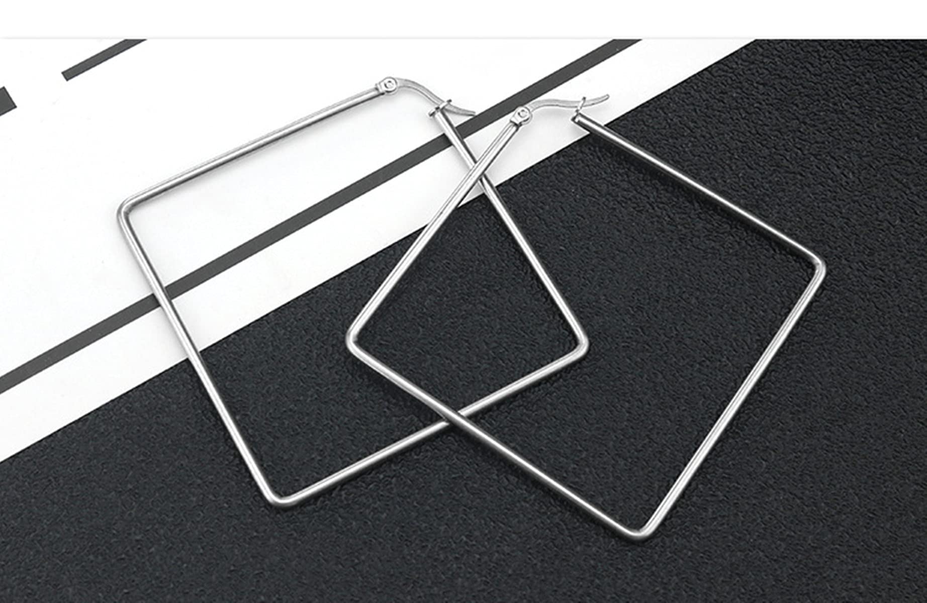 4 Pairs Stainless Steel Geometric Hexagon Round Square Thin Hoop Earrings for Women Jewelry Set-silver