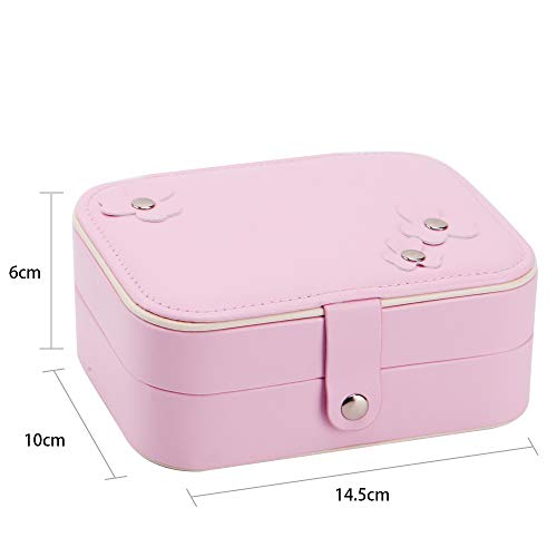 DIFFLIFE Jewelry Organizer Box,2019 New Jewelry Storage Organizer Mirrored Mini Travel Case Lockable Black Faux Leather for Valentine's Day Gift Beads, Rings, Earrings (Pink Flower) (YUNDA1998)