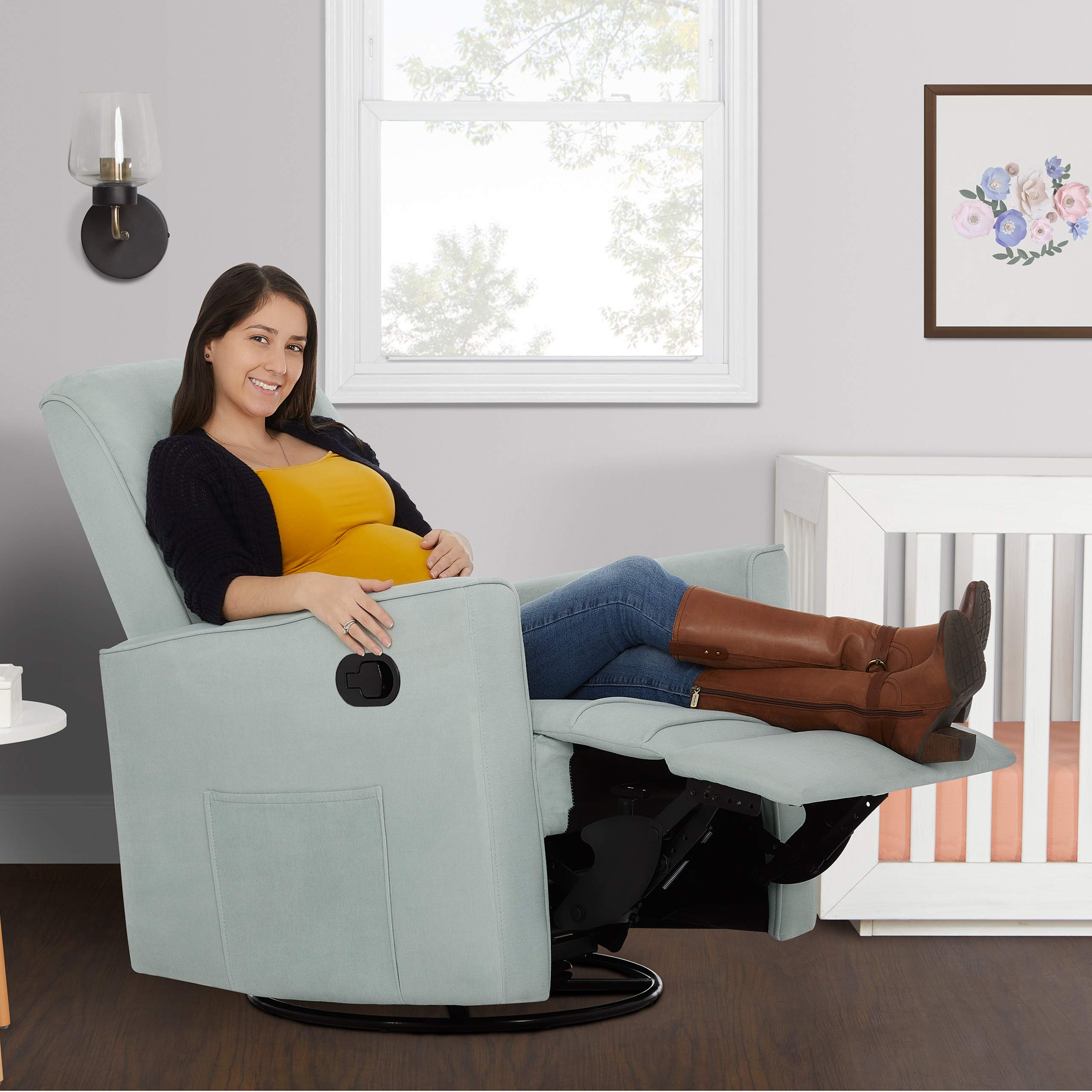 Evolur Raleigh Upholstered Plush Seating Glider Swivel, Rocker, Recliner, Glider for Nursery in Light Blue, Greenguard Gold Certified, Modern Nursery Recliner, Environmentally Conscious Glider
