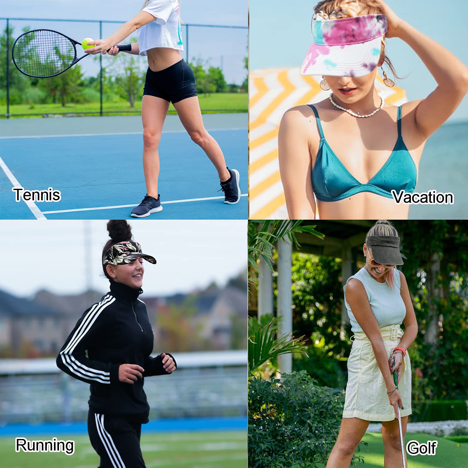 2PCS Sun Visors Hats for Women & Men Adjustable Sports Caps for Golf Running Summer Beach (Leopard)