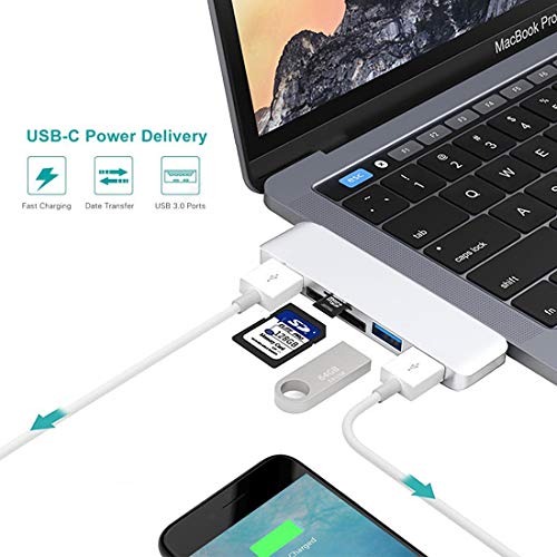 Leya-US Spare Part 5 in 1 Multi-Function Aluminium Alloy 5Gbps Transfer Rate USB-C/Type-C HUB Adapter with 3 USB 3.0 Ports & SD Card Slot & TF Card Slot Compatible for MacBook 2015/2016 / 2017(Gre