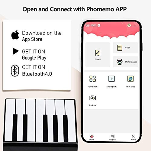 Phomemo M02 Pocket Printer - with 3 Rolls Transparent Gold Paper, Compatible with iOS + Android for Plan Journal, Study Notes, Art Creation, Work, Gift