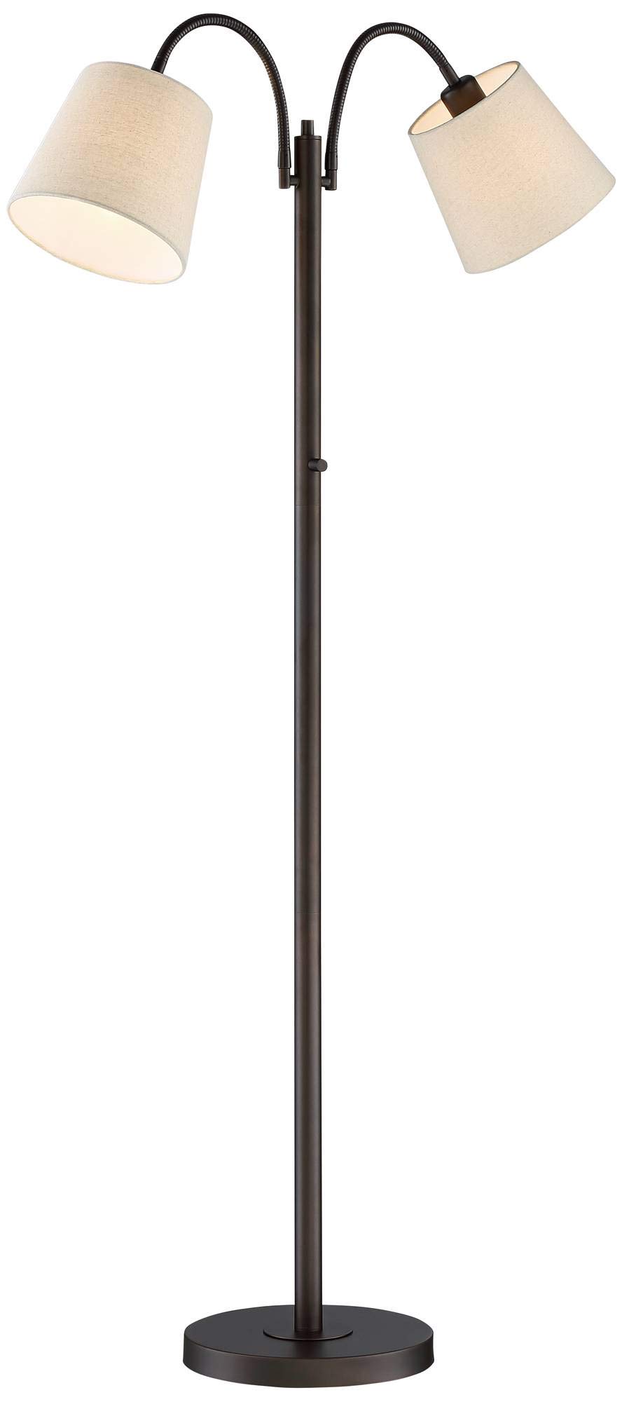 360 Lighting Seneca Modern Standing Floor Lamp 56" Tall Dark Bronze Brown Twin Arm Adjustable Gooseneck Neutral Cotton Drum Shade for Living Room Reading House Bedroom Home