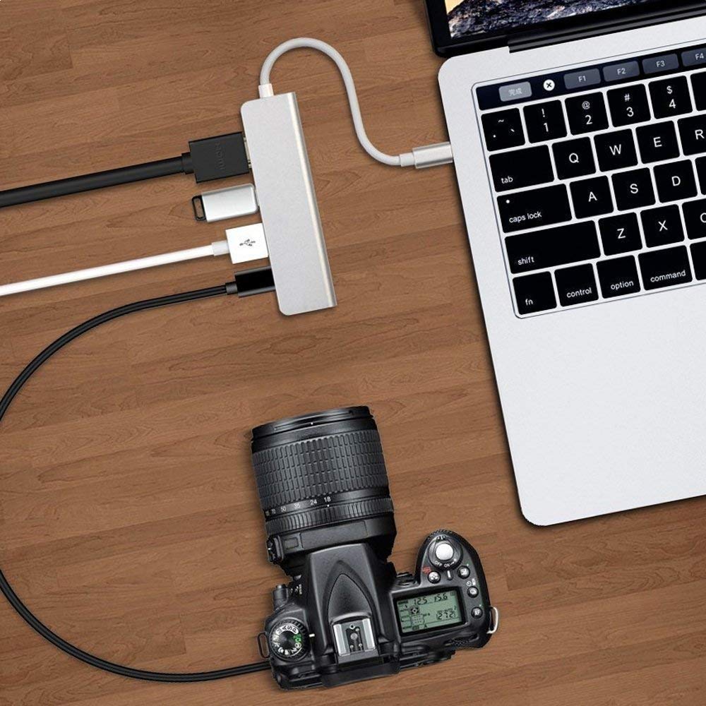 Leya-US Spare Part 4 in 1 Type C Hub with HDMI USB 3.0 Adapter Compatible for MacBook Hub USB Computer Peripherals USB Type C HDMI Compatible for MacBook Pro Air