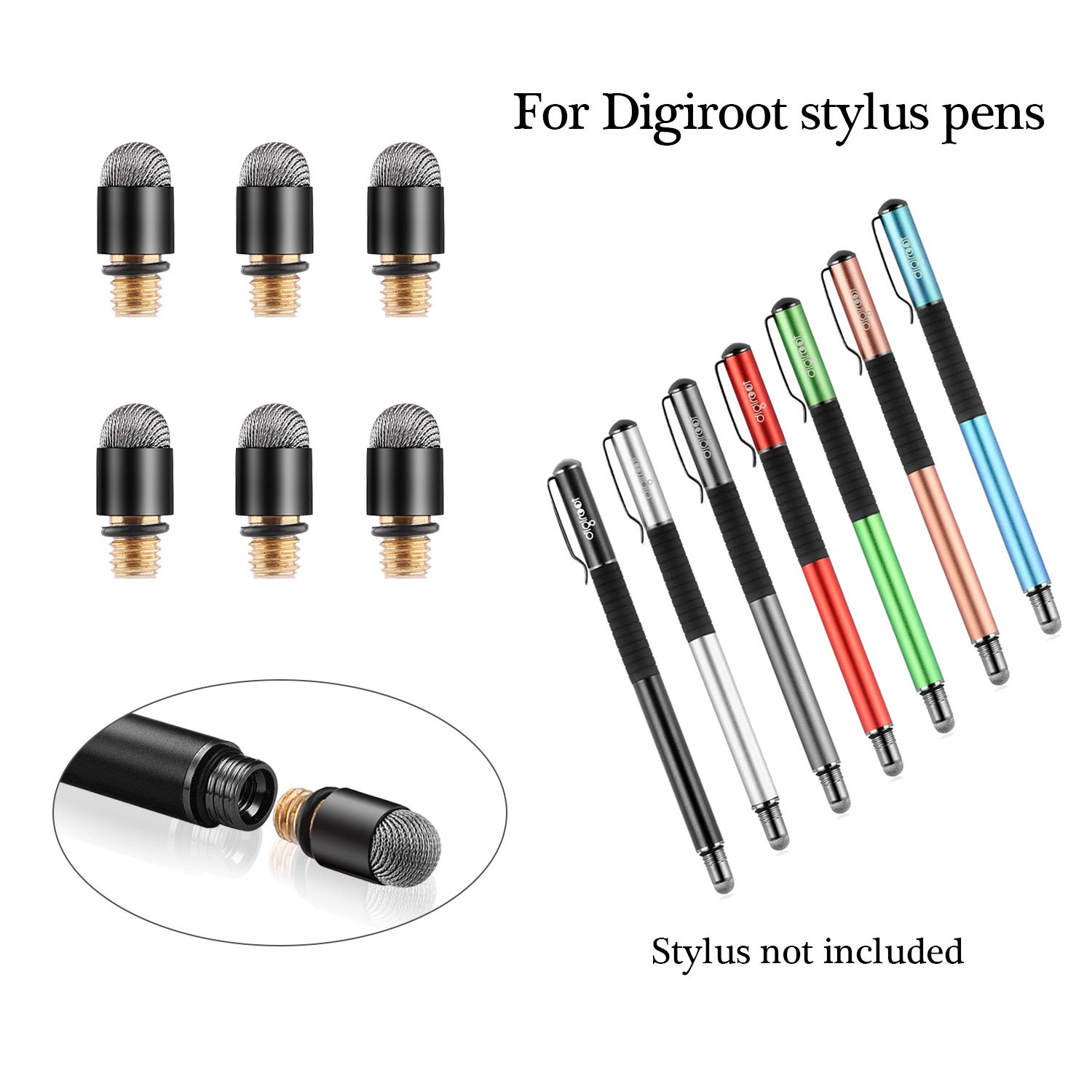 Digiroot High Precision Replacements Fiber Tips for Digiroot Capacitive Stylus Pens (6-Pack)