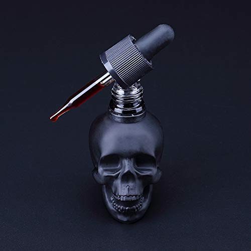 Tvoip 1Pcs Skull Bitter Bottle Glass Dropper Bottle 1OZ/30ML Skull Shape Bottle of Halloween, Cocktail Bar,Essential Oil Bottle with Pipette,Empty Refill Glass Bottle (1oz/30ml)