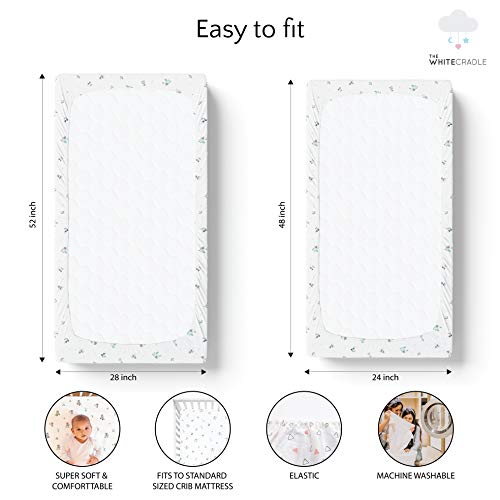 TWC Baby Crib Sheets | Organic Cotton Fitted Bassinet Sheet | 38"x24" | Soft, Smooth, Breathable & Twill Fabric - Giraffe and Flower