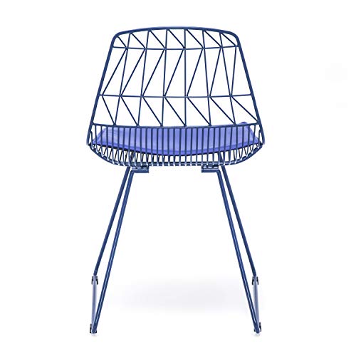 AC Pacific Metal Dining Chairs with Faux Leather Seat Pad, Modern Stackable Indoor Outdoor Stool for Kitchen, Patio, Bistro and Bar, Set of 2, Matte Dark Blue