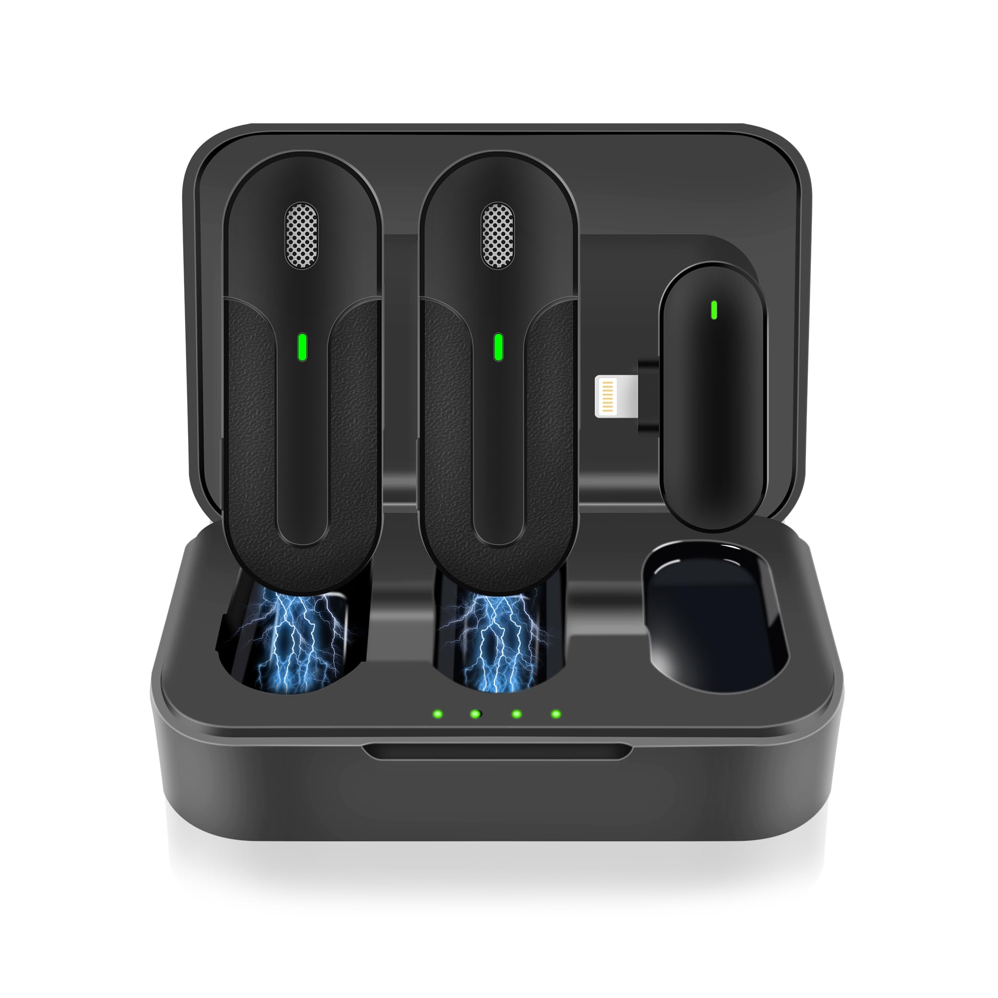 2Packs Wireless Lavalier Microphone for iPhone Ipad with Portable Charging Case Box for YouTube Video Recording, Vlog, Interview, School Class, Gym, Live Stream