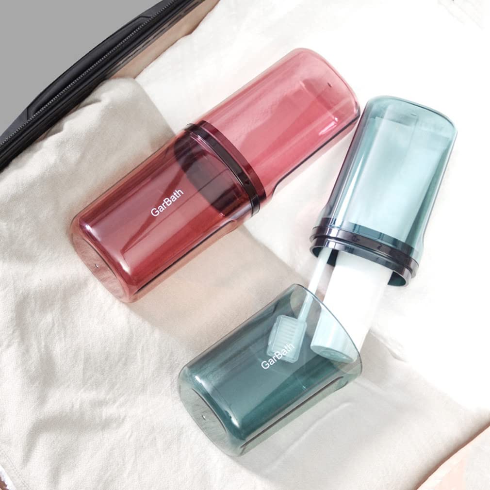 2pcs Travel Toothbrush Toothpaste Case with Cup,Portable Business Trips Wash Cup Holder Organizer for Trips and Daily Use (Bule+Grey)