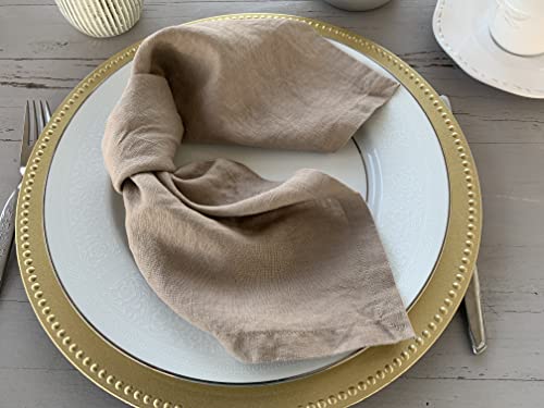 Linen Napkins β100% French Flax β Stonewashed Pure Linen Cloth Napkins - Size 18 Inch x 18 Inch β Set of 4 (Natural Rustic Taupe)
