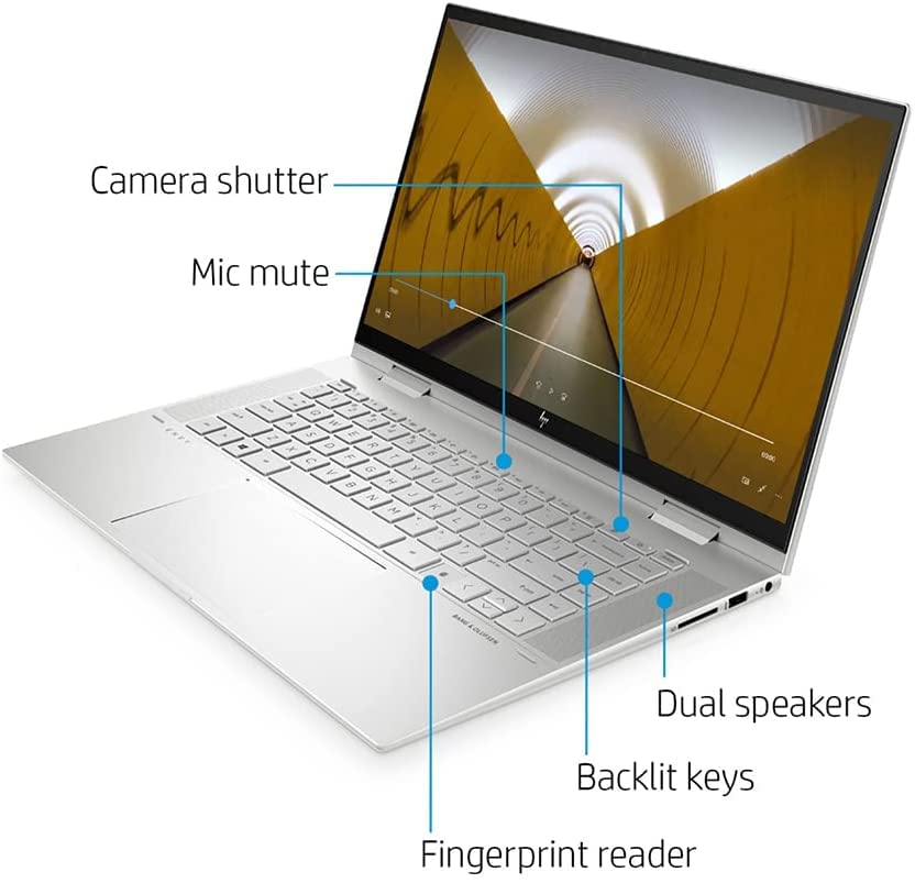 HP Envy X360 2-in-1 15.6" FHD Touchscreen Laptop Computer, Intel Core i7-1165G7, 32GB RAM, 1TB PCIe SSD, Backlit Keyboard, Iris Xe Graphics, HD Webcam, Windows 11, Silver, 32GB Hotface USB Card