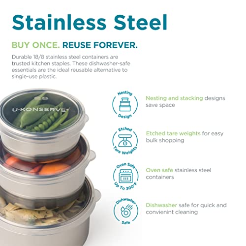 U-Konserve Stainless Steel Round Food-Storage Lunch Container 9oz - Clear Silicone Lid - Leak Proof and Airtight - Dishwasher Safe - Plastic Free