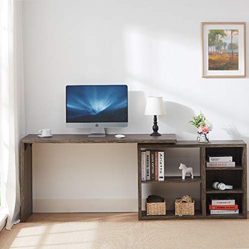 HSH L Shaped Computer Desk, Rustic Wood Corner Desk, Industrial Writing Workstation Table with Cabinet Drawer Storage for Home Office Study, Grey 55 inch