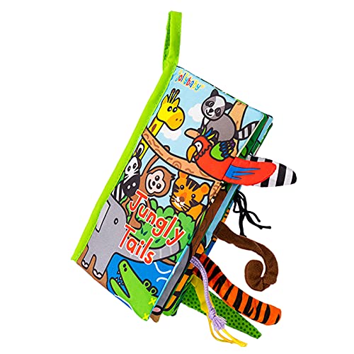 HECCEI Baby Cloth Books, Soft Toys Cloth Books, Touch and Feel Crinkle Books, Early Development Baby Stroller/Crib Hanging (Jungly Tails Cloth Book)