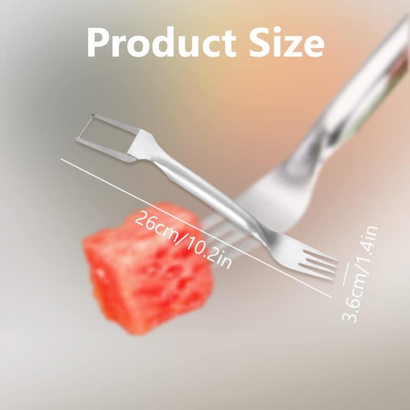 2-in-1 Stainless Steel Fruit Cutter, 2024 New Upgrade Watermelon Fork Slicer Cutter Slicer Tool, Dual Head Fruit Forks Slicer Knife,Summer Watermelon Fruit Cutting Fork for Home Camping (2Pcs)