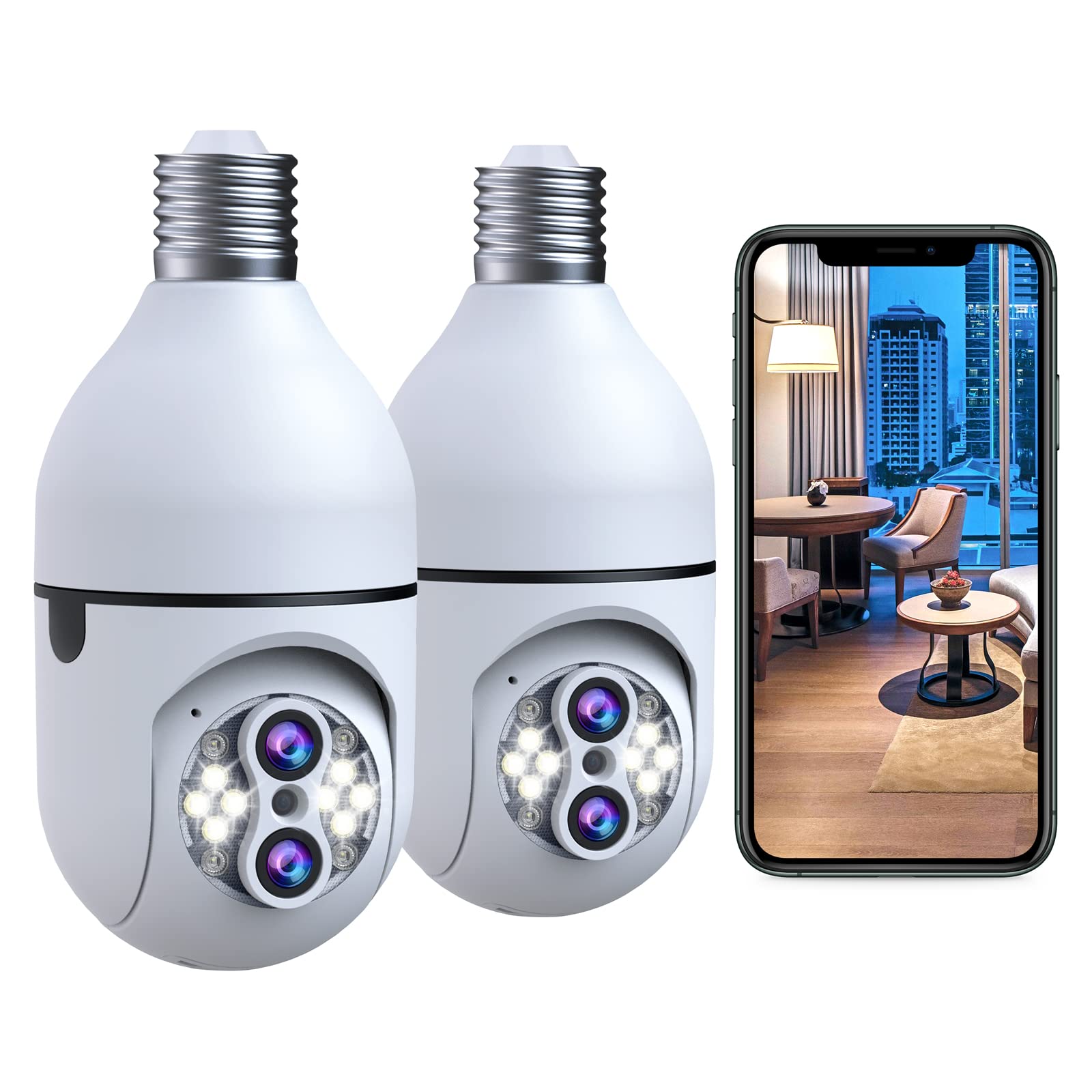 2PCS Upgrade 10x Hybrid Zoom Bul B Camera, 2MP PTZ Wireless Security Camera Outdoor Dual Lens Dome Surveillance Camera 2.4G WiFi Security Camera, Auto Tracking, Color Night Vision, 2-Way Audio