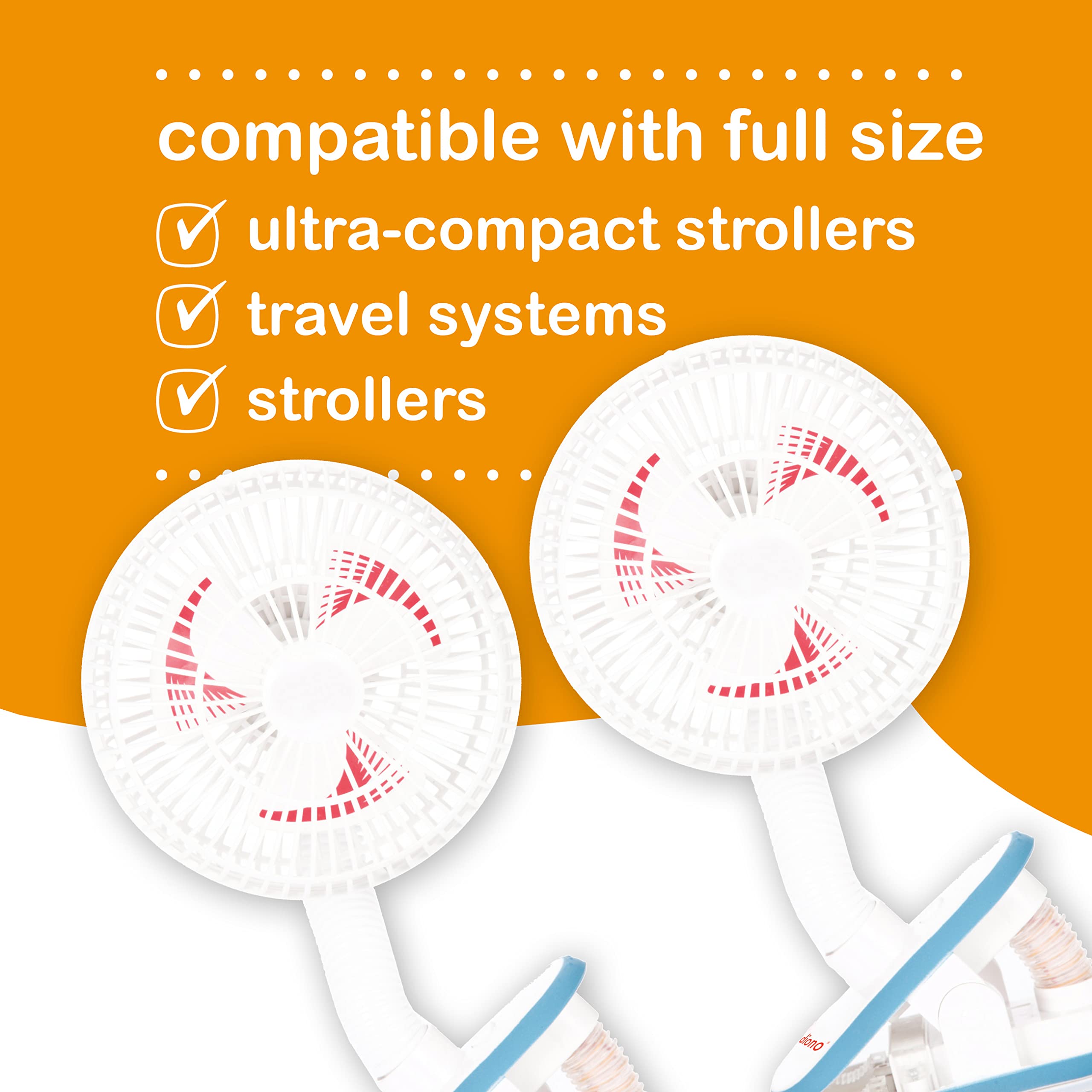 Diono Stroller Fans, Pack of 2 Clip On Baby Safe Stroller Fans with Flexible Neck for Perfect Angle, Universal Fit with Most Strollers