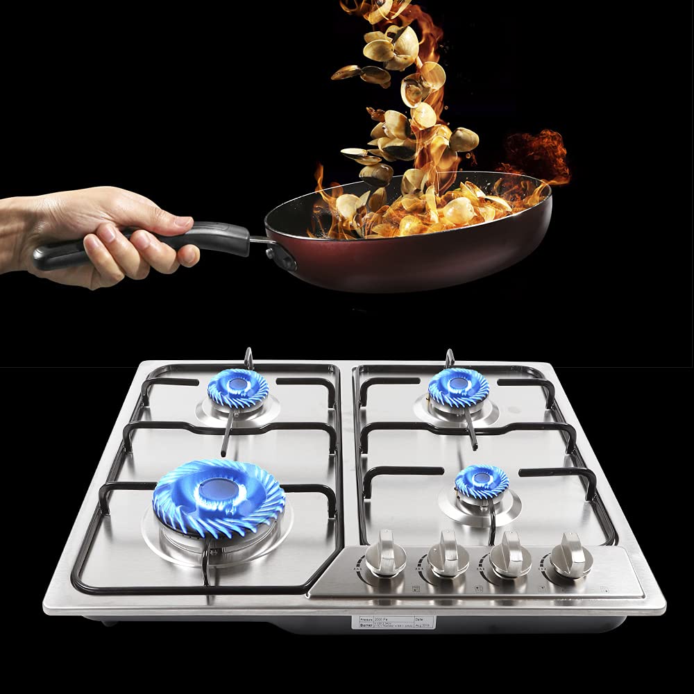 23″x20″ Built in Gas Cooktop 4 Burners Stainless Steel Stove with NG/LPG Conversion Kit,4 Burner Stove Gas Propane Range Tempered Ignition Camping Glass Cooktop