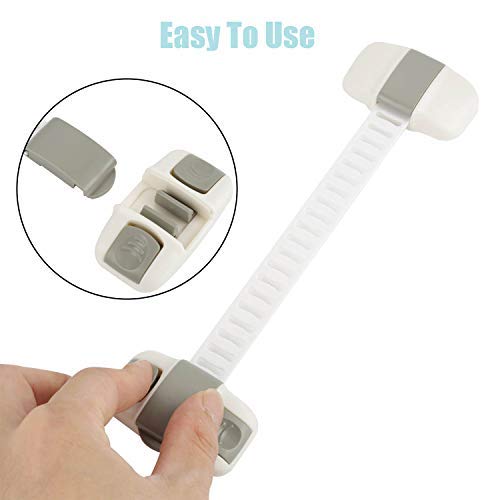 Child Safety Locks, Adjustable Strap to Cabinets, Drawers, Cupboard, Dishwashers, Toilet, Oven, Fridge, Closet, Seat, Door, Window, Adhesive No Tools or Drilling Required (Grey)