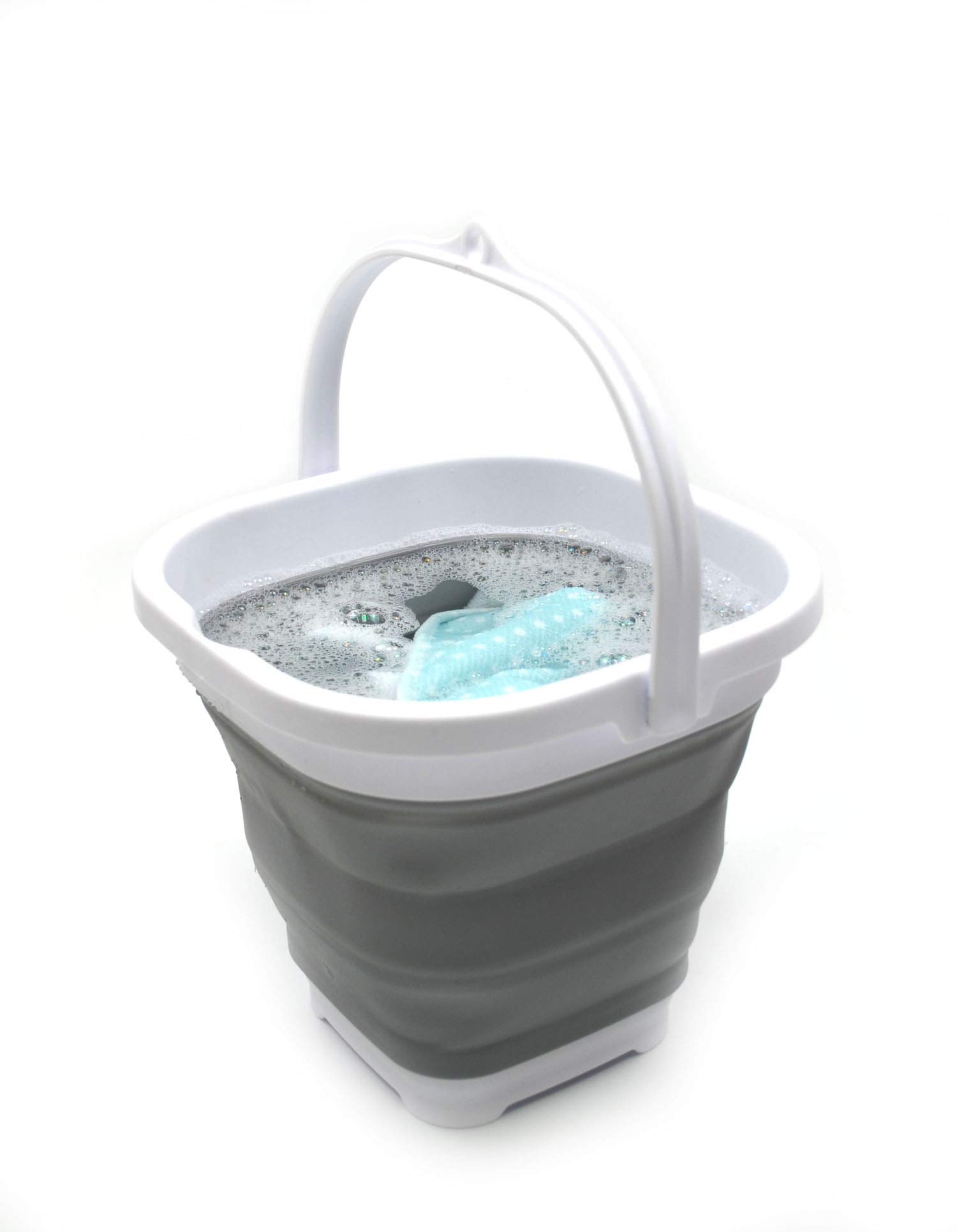 SAMMART 2.6L (0.68 Gallon) Super Mini Square Collapsible Plastic Bucket - Foldable Square Tub - Portable Fishing Water Pail - 2 Pieces Box Pack (Grey + Purple)