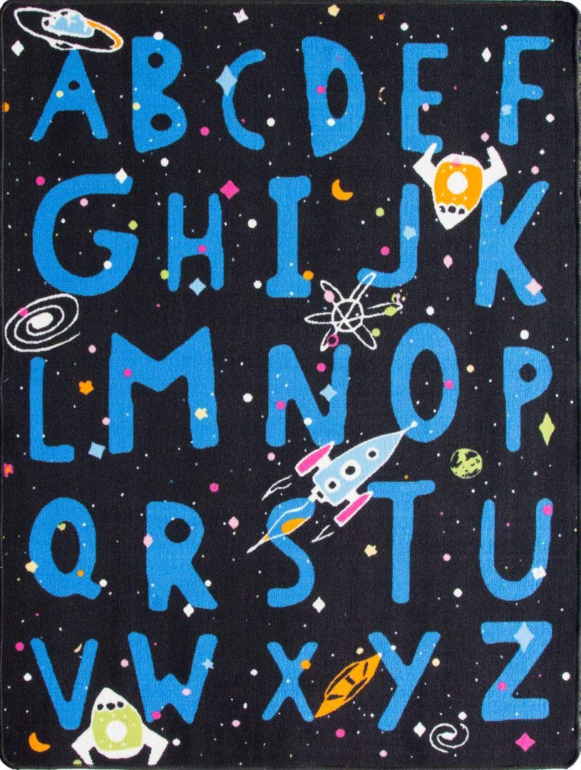 Alphabet A -Z Space Spaceship Blue Black Colourful Boys Kids Childrens Floor Play Area Rug Mat 3'3" x 4'7"