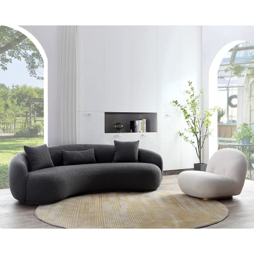 Acanva Mid Century Modern Curved Living Room Sofa, 4-Seat Boucle Fabric Couch for Bedroom, Office, Apartment, Dark Grey
