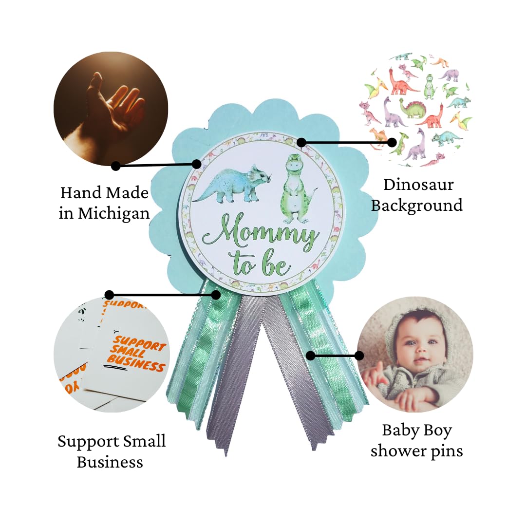 Dinosaur Baby Shower Pins for Mommy Daddy Grandma Jungle Family to wear, It's a Boy Baby Sprinkle (DADDY)
