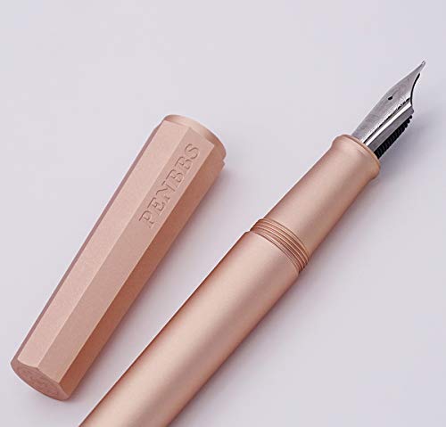 erofa Penbbs 350 Fountain Pen Fine Nib with Rollerball Pen Nib Pen Set & Box - Metallic Rose Golden Alloy Anode Octagonal