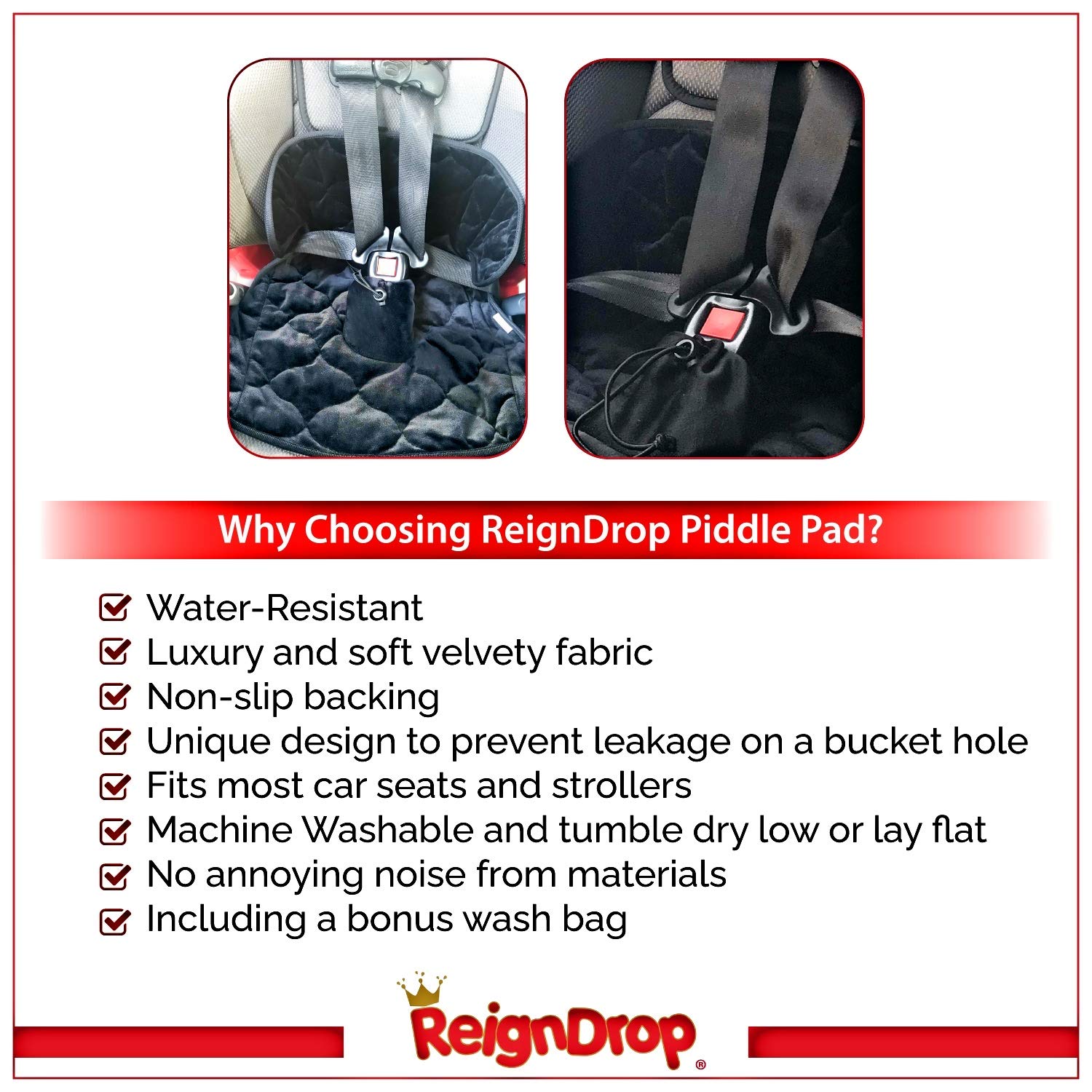 ReignDrop Piddle Pad Car Seat Protector for Toddler and Baby Potty Training – Waterproof Car Seat Pee Pad – Reusable Liner – Soft Velvet Exterior – Non-Slip Back – with Wash Bag – Machine Washable