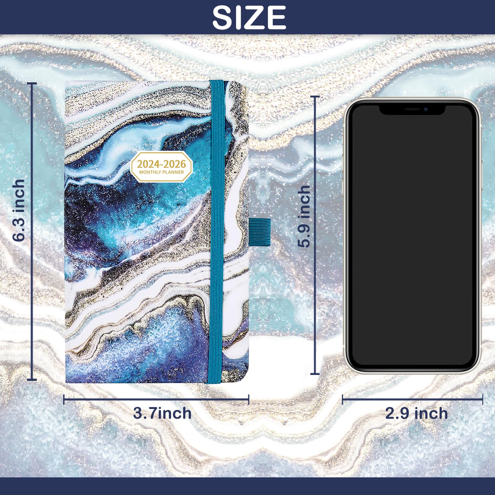 2024-2026 Pocket Planner - 3 Year Monthly Planner from January 2024 to December 2026, 6.3''×3.8'' Planner with Pen Holder