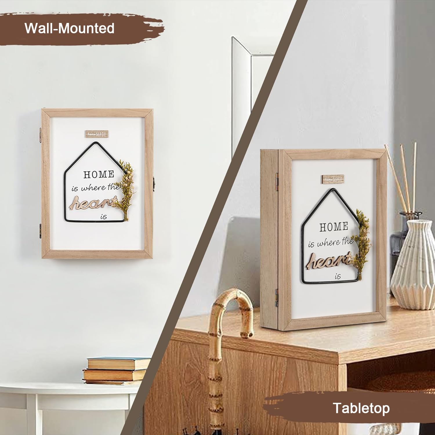 AHUONEL Key Holder Wall Mount, Decorative Key Holder for Wall, Wooden Key Box Hanging Key Cabinet with 6 Key Hooks, Rustic Farmhouse Key Rack Key Hangers for Home Decor Office Entryway Gift