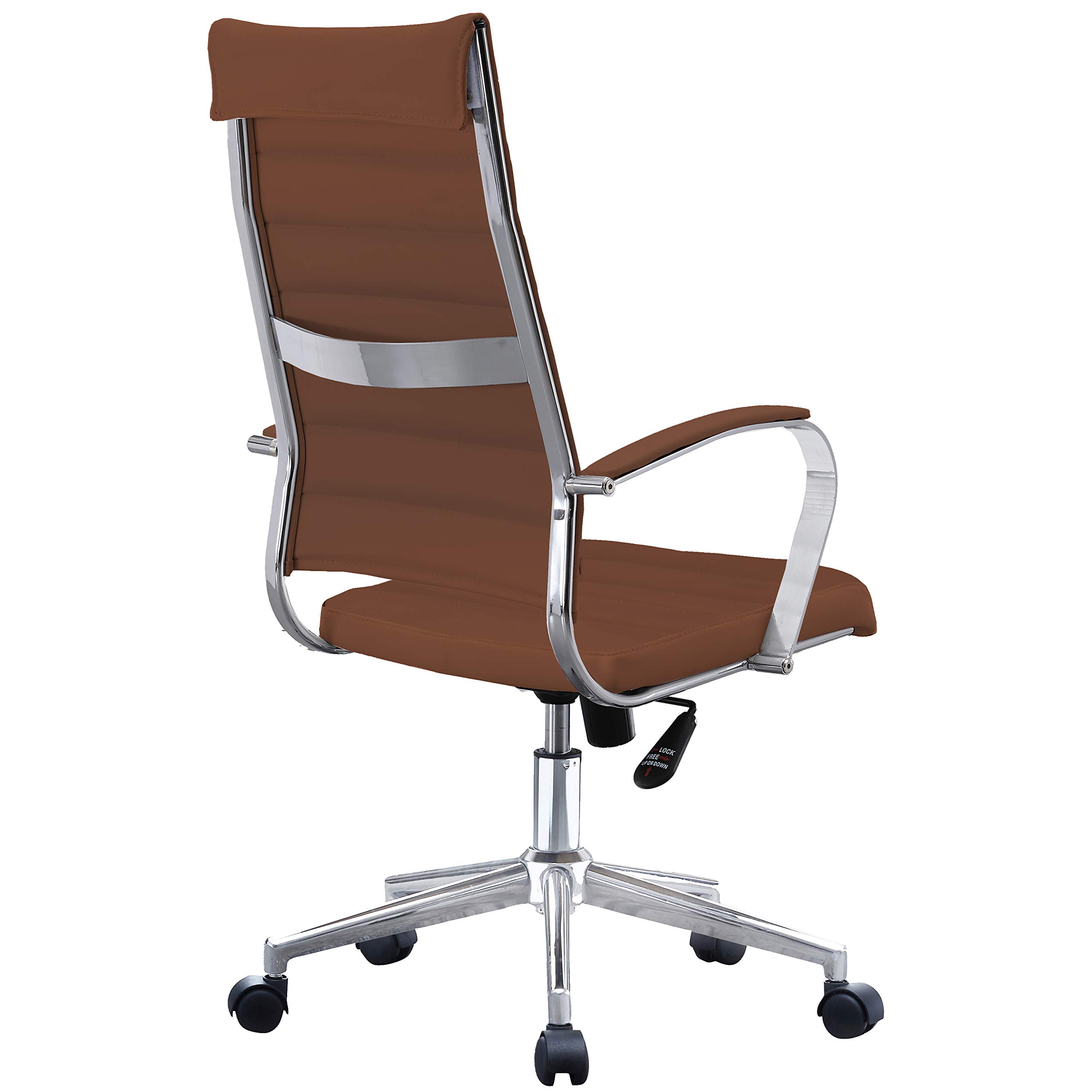 2xhome Contemporary Mid Century Modern High Back Tall Ribbed PU Leather Swivel Tilt Adjustable Chair with Back