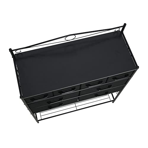 Household Essentials Victoria Dresser Table Storage Organizer with 8 Drawers and Shoe Shelf Black Metal Frame and Black Oak Wood Grain Top