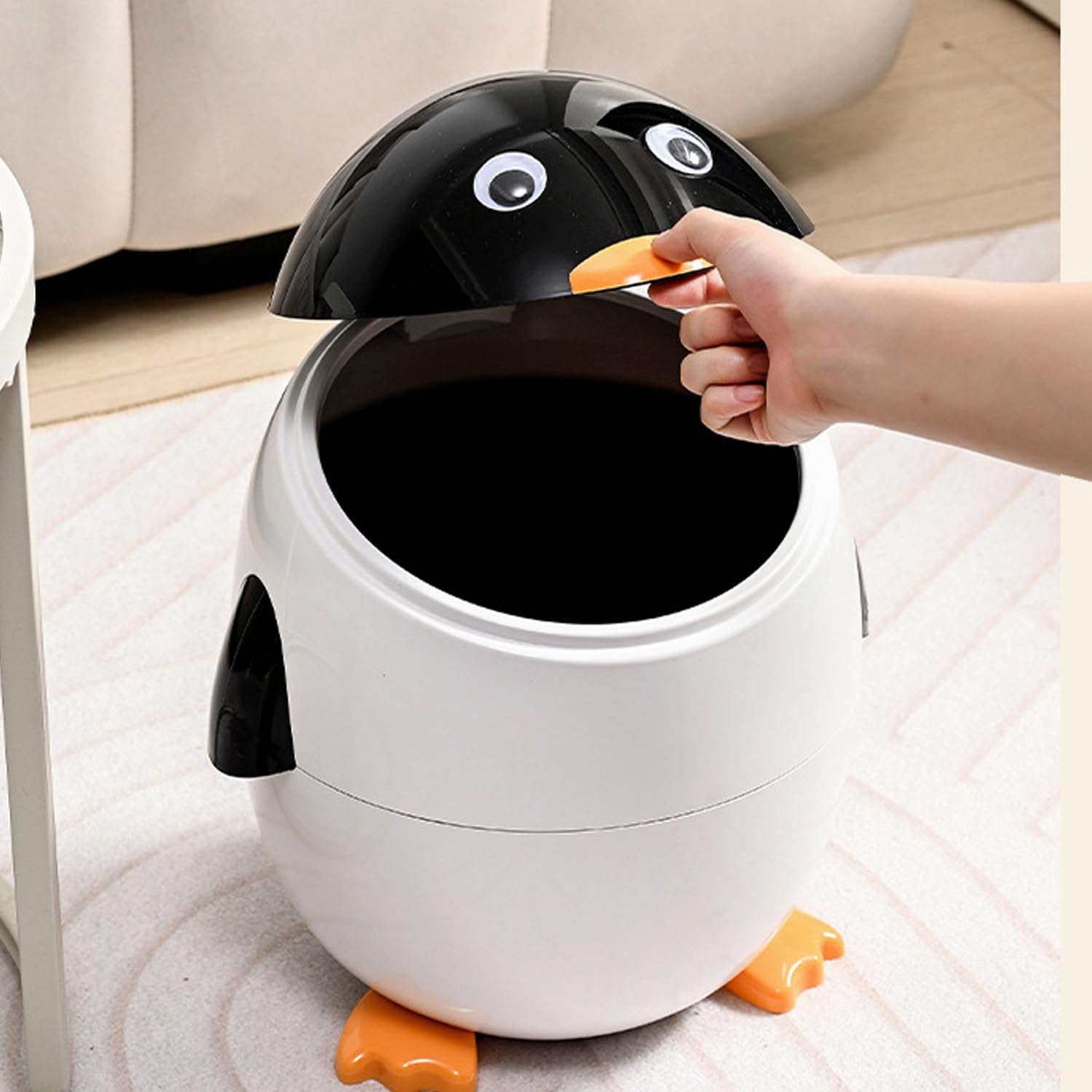 Aiabaleaft Cute Cartoon Panda Wastebasket with Swing Lid Black and White Plastic Trash Can for Bathrooms,Kitchens,Offices,Waste Basket for Dressing Table (White)