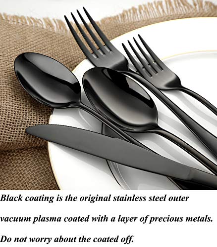 Black Silverware Set, 30-Piece Stainless Steel Flatware Set for 6, Cutlery Utensils Set Include Knives/Forks/Spoons Service for 6, Mirror Polished and Dishwasher Safe